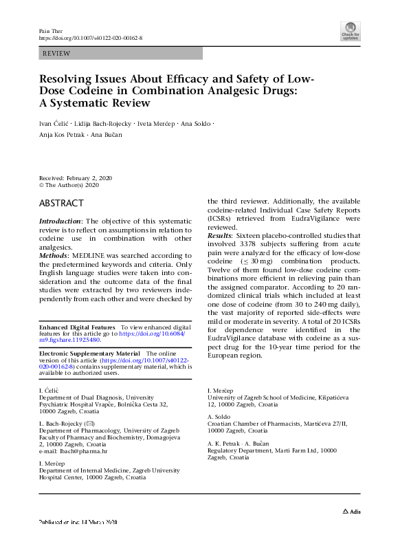(PDF) Resolving Issues About Efficacy and Safety of Low-Dose Codeine in Combination Analgesic ...