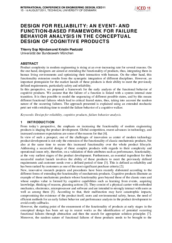 (PDF) Design for Reliability: an event- and function-based framework for failure behavior ...