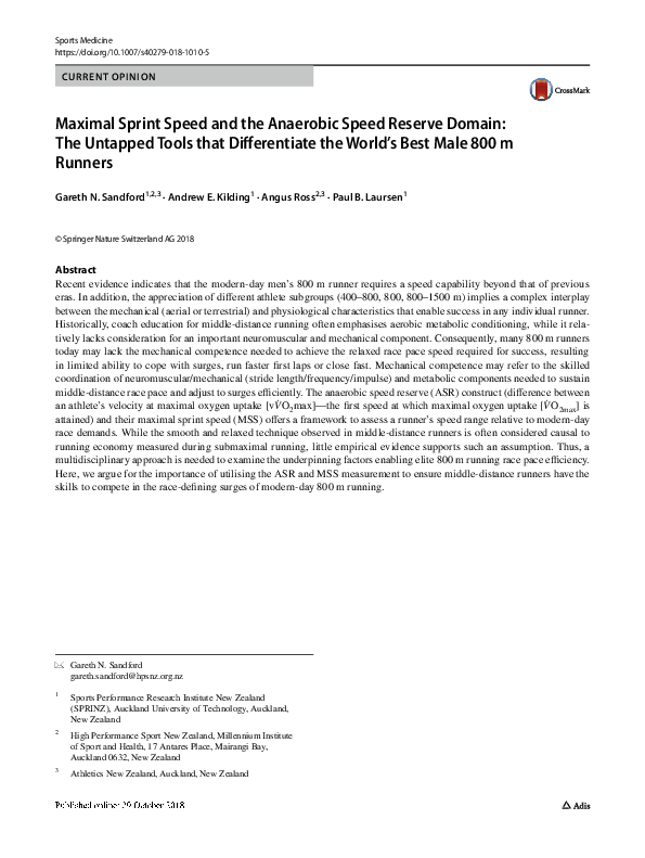 (PDF) Maximal Sprint Speed and the Anaerobic Speed Reserve Domain: The Untapped Tools that ...