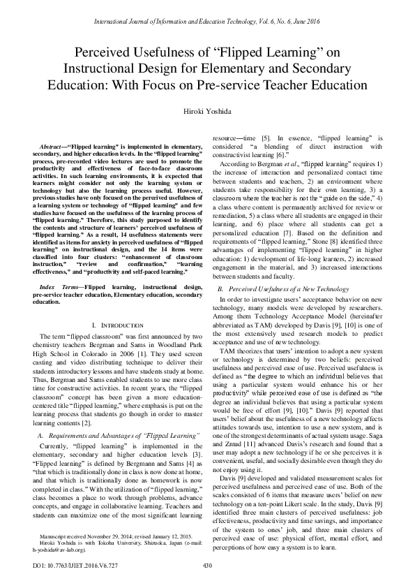 (PDF) Perceived Usefulness of “Flipped Learning” on Instructional Design for Elementary and ...