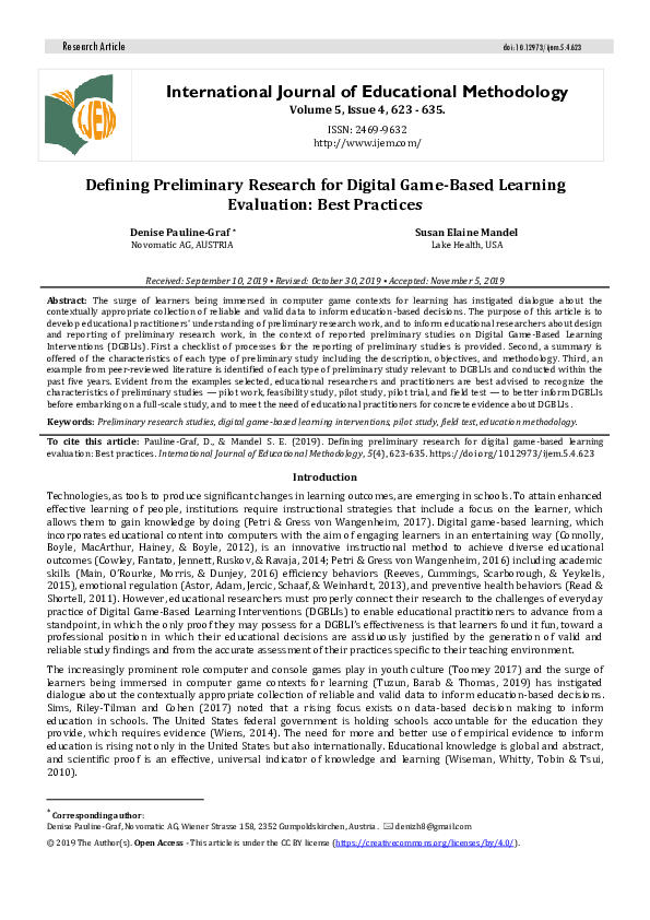 (PDF) Defining Preliminary Research for Digital Game-Based Learning Evaluation: Best Practices