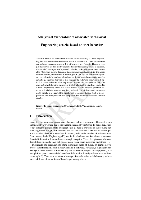 (PDF) Analysis of vulnerabilities associated with Social Engineering ...
