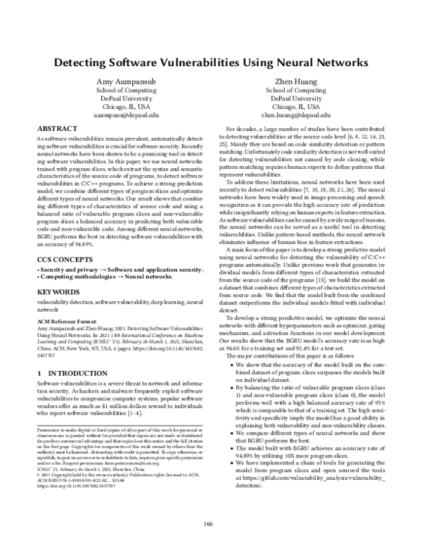 Pdf Detecting Software Vulnerabilities Using Neural Networks