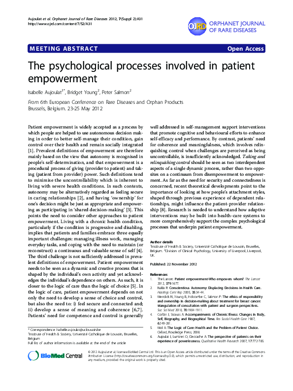 (PDF) The psychological processes involved in patient empowerment