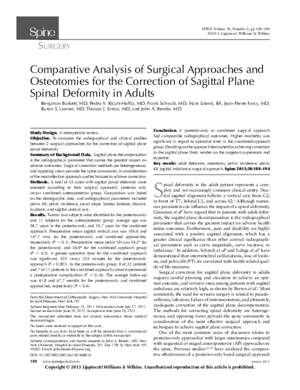 (PDF) Comparative analysis of surgical approaches and osteotomies for the correction of sagittal ...
