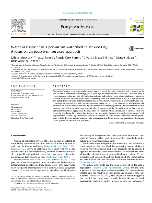 (PDF) Water assessment in a peri-urban watershed in Mexico City: A ...