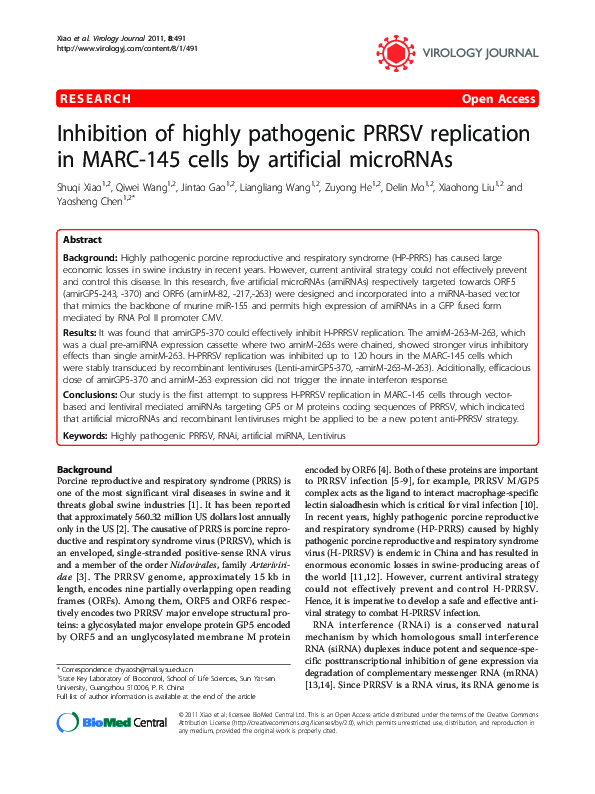(PDF) Inhibition of highly pathogenic PRRSV replication in MARC-145 ...