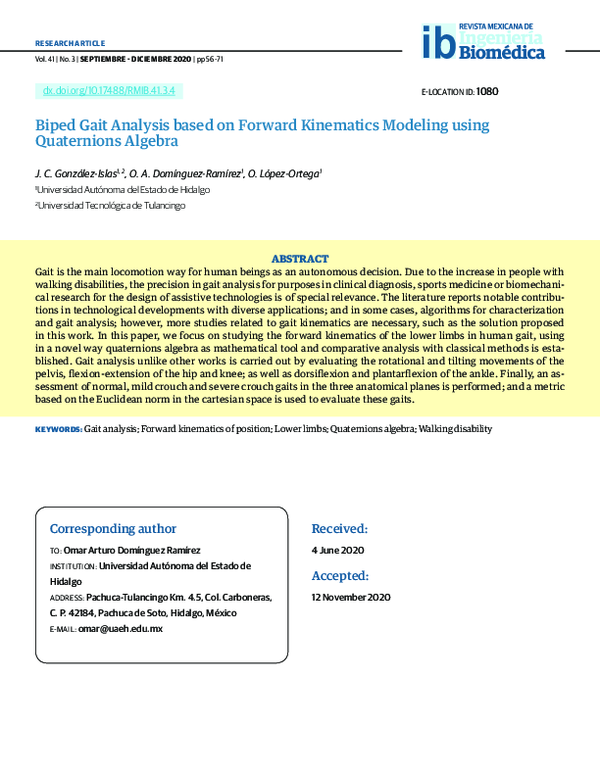 Pdf Biped Gait Analysis Based On Forward Kinematics Modeling Using Quaternions Algebra
