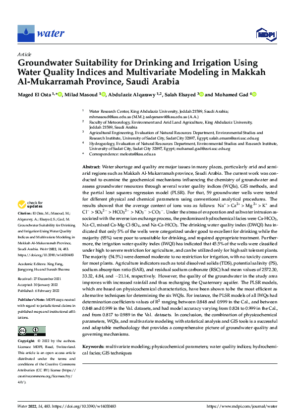 (PDF) Groundwater Suitability for Drinking and Irrigation Using Water Quality Indices and ...