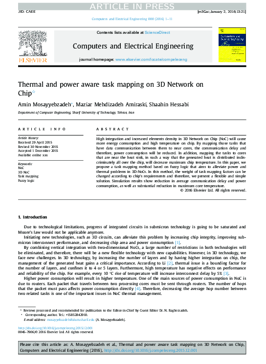 (PDF) Thermal and power aware task mapping on 3D Network on Chip