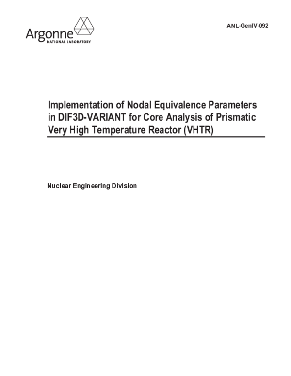 (PDF) Implementation of nodal equivalence parameters in DIF3D-VARIANT for core analysis of ...