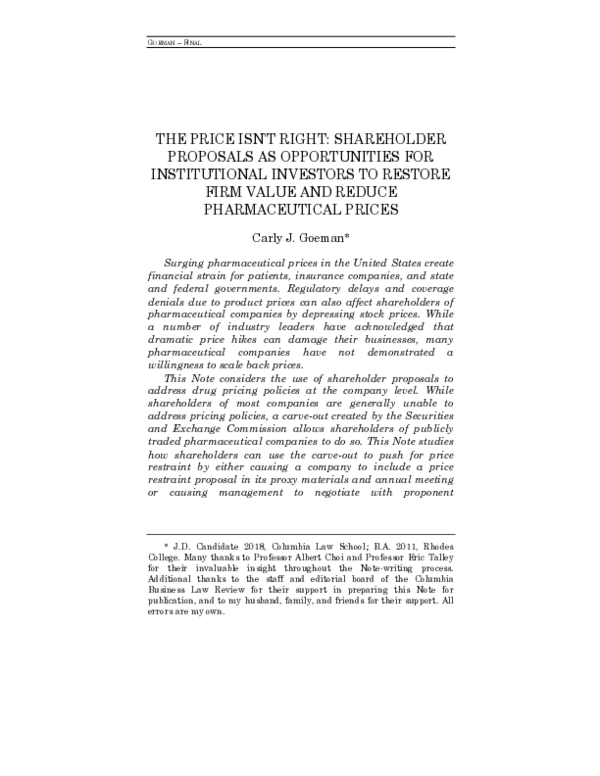 (PDF) The Price Isn't Right: Shareholder Proposals as Opportunities for ...