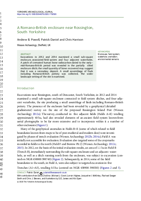(PDF) A Romano-British enclosure near Rossington, South Yorkshire