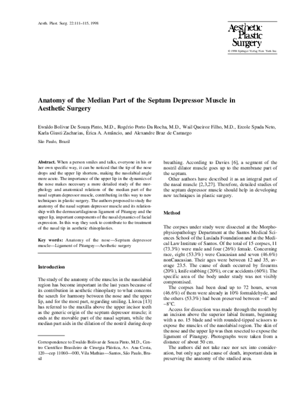 (PDF) Anatomy of the Median Part of the Septum Depressor Muscle in ...