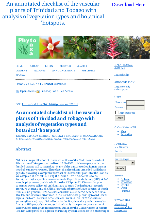 (PDF) An annotated checklist of the vascular plants of Trinidad and ...