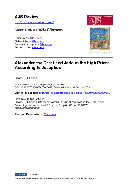 (PDF) Alexander the Great and Jaddus the High Priest According to Josephus