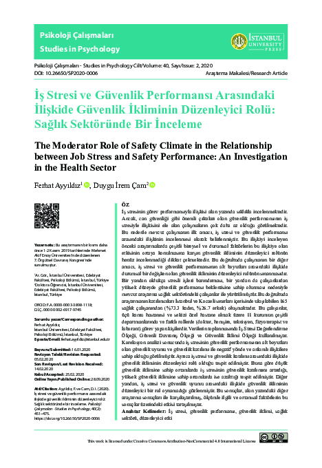(PDF) İş Stresi ve Güvenlik Performansı Arasındaki İlişkide Güvenlik ...