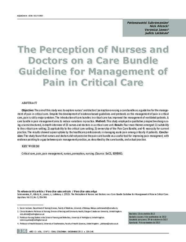(PDF) The Perception of Nurses and Doctors on a Care Bundle Guideline for Management of Pain in ...