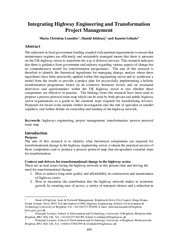 (PDF) Integrating Highway Engineering and Transformation Project Management