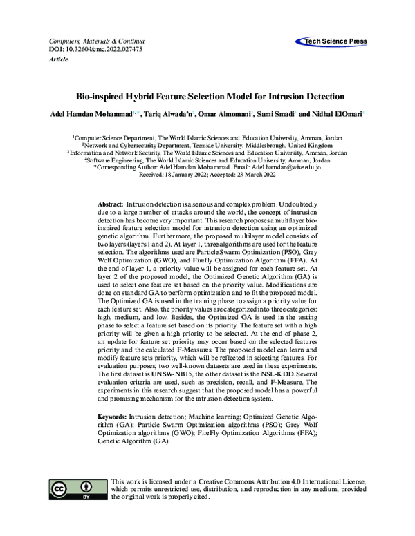 Pdf A Feature Selection Model For Network Intrusion Detection System Based On Pso Gwo Ffa
