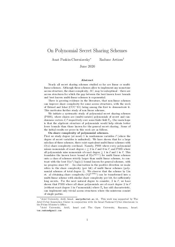 (PDF) On polynomial secret sharing schemes