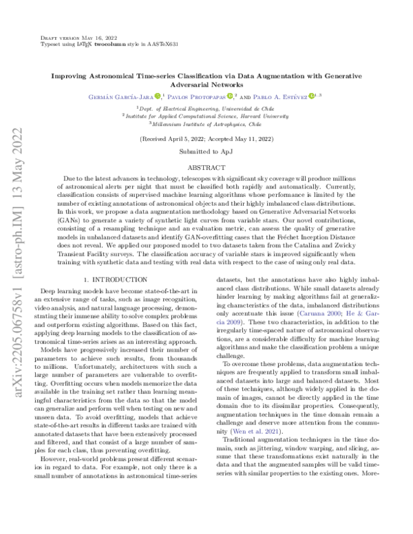 Pdf Improving Astronomical Time Series Classification Via Data Augmentation With Generative
