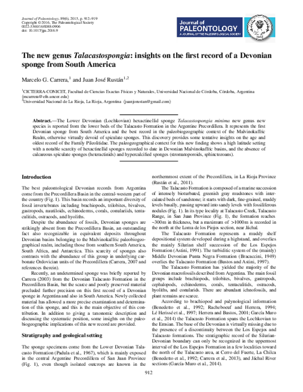 (PDF) The new genusTalacastospongia: insights on the first record of a ...