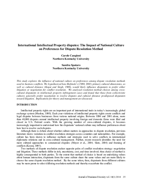 (PDF) International Intellectual Property disputes: The Impact of ...