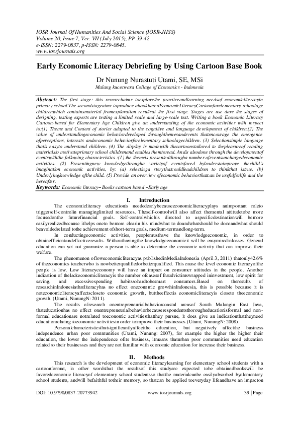 (PDF) Early Economic Literacy Debriefing by Using Cartoon Base Book