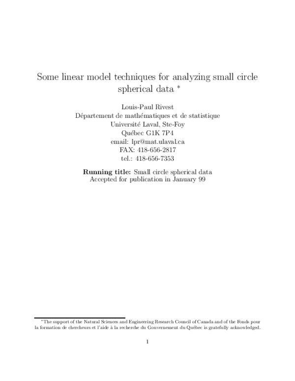 (PDF) Some linear model techniques for analyzing small-circle spherical data