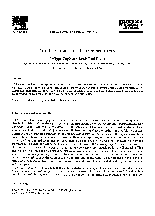 (PDF) On the variance of the trimmed mean
