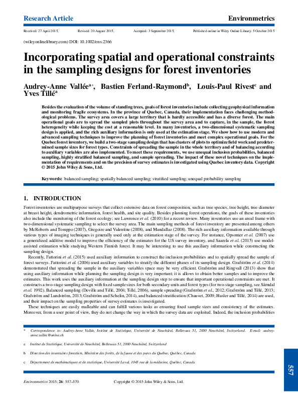 Incorporating spatial and operational constraints in the sampling designs for forest inventories