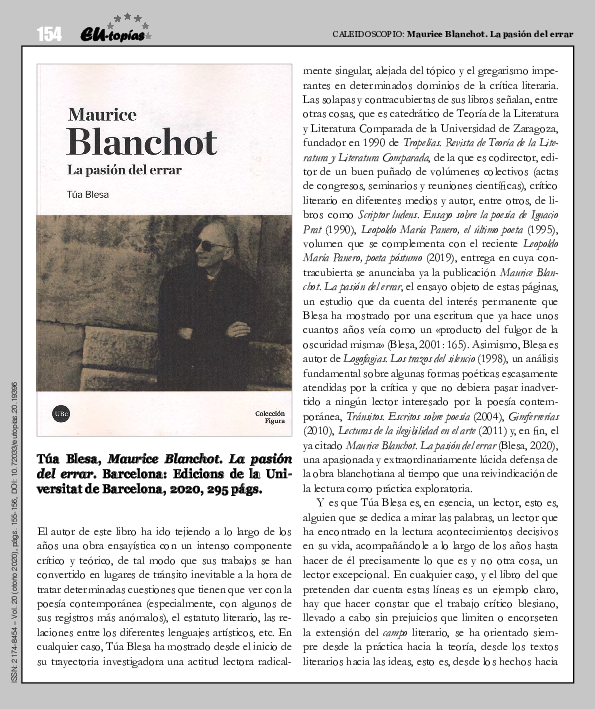 (PDF) Maurice Blanchot. La pasión del errar