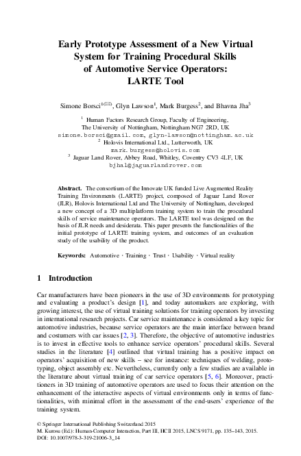 (PDF) Early Prototype Assessment of a New Virtual System for Training ...