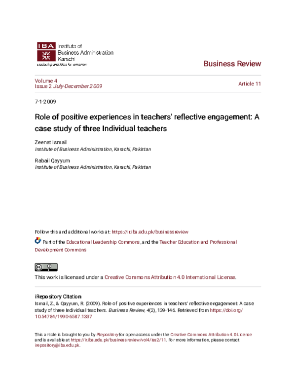 (PDF) Role of positive experiences in teachers' reflective engagement ...