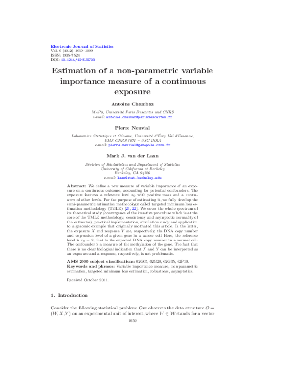 (PDF) Estimation of a non-parametric variable importance measure of a continuous exposure
