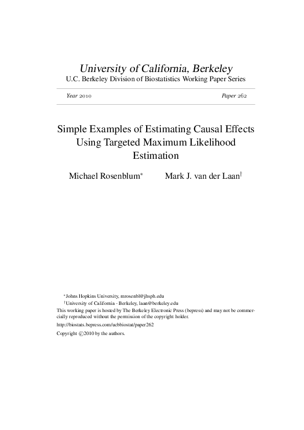 Pdf Simple Examples Of Estimating Causal Effects Using Targeted Maximum Likelihood Estimation 4829