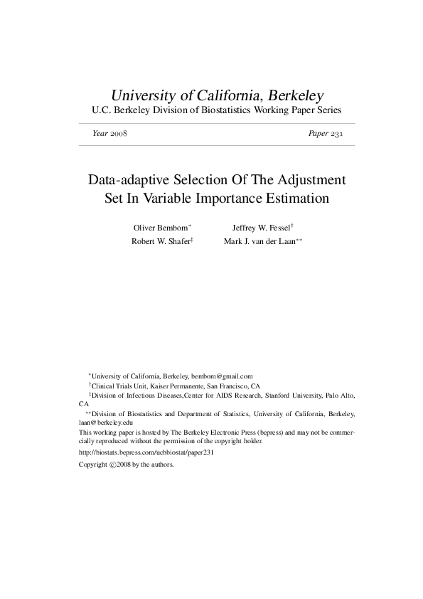 (PDF) Data-adaptive selection of the adjustment set in variable importance estimation