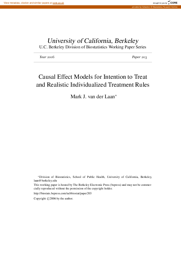 (PDF) Causal effect models for intention to treat and realistic ...