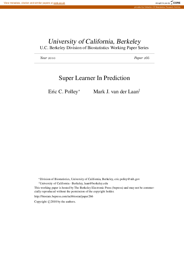 (PDF) Super learner in prediction