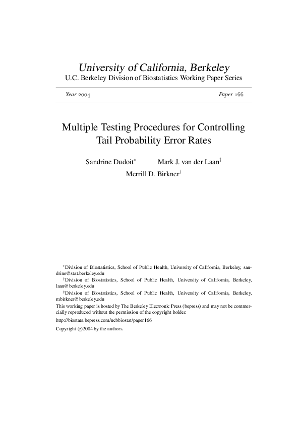 (PDF) Multiple testing procedures for controlling tail probability ...