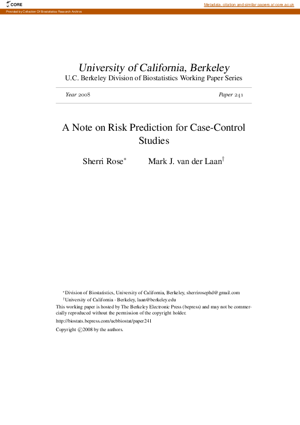 (PDF) A Note on Risk Prediction for Case-Control Studies