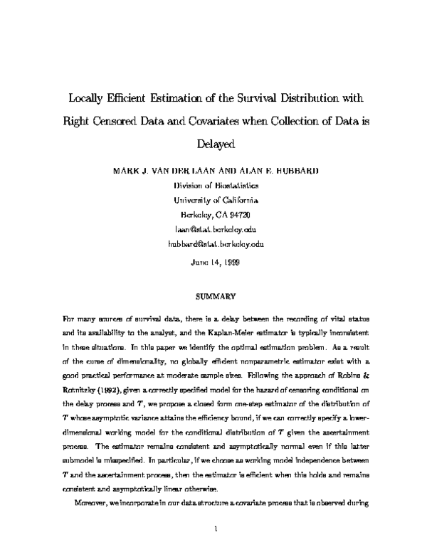 Pdf Locally Efficient Estimation Of The Survival Distribution With Right Censored Data And