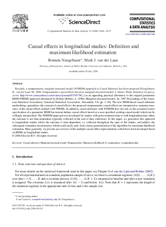 (PDF) Causal effects in longitudinal studies: Definition and maximum likelihood estimation