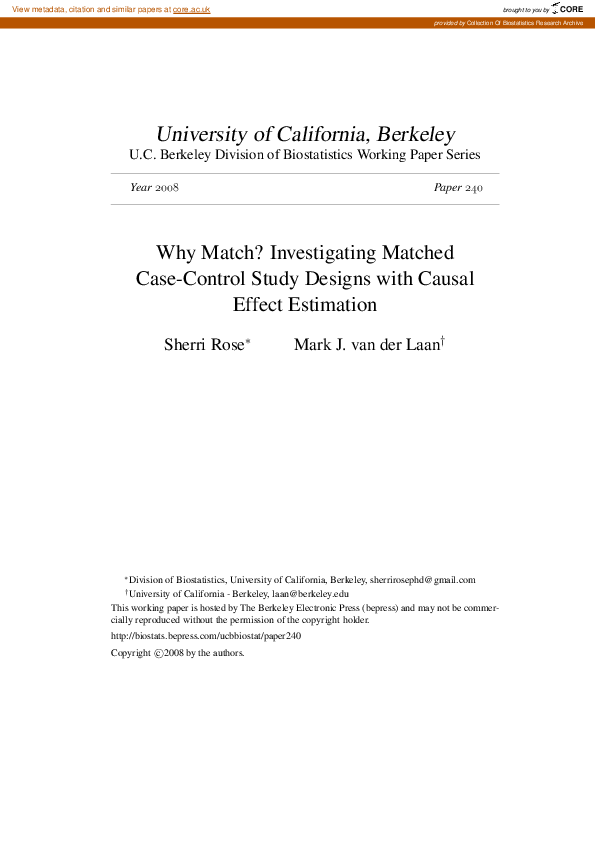 (PDF) Why Match? Investigating Matched Case-Control Study Designs with ...