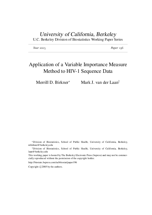 (PDF) Application of a Variable Importance Measure Method