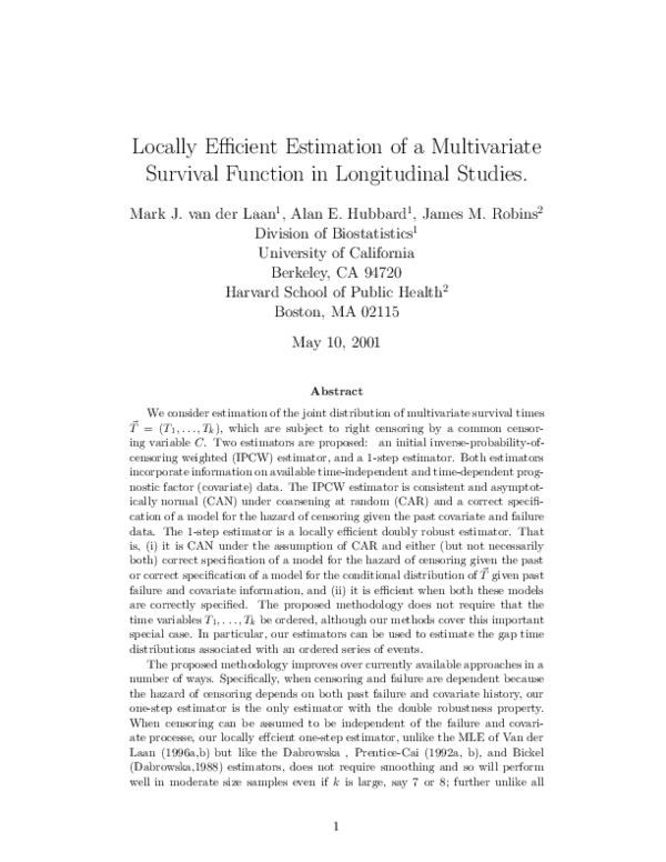 (PDF) Locally Efficient Estimation of a Multivariate Survival Function ...