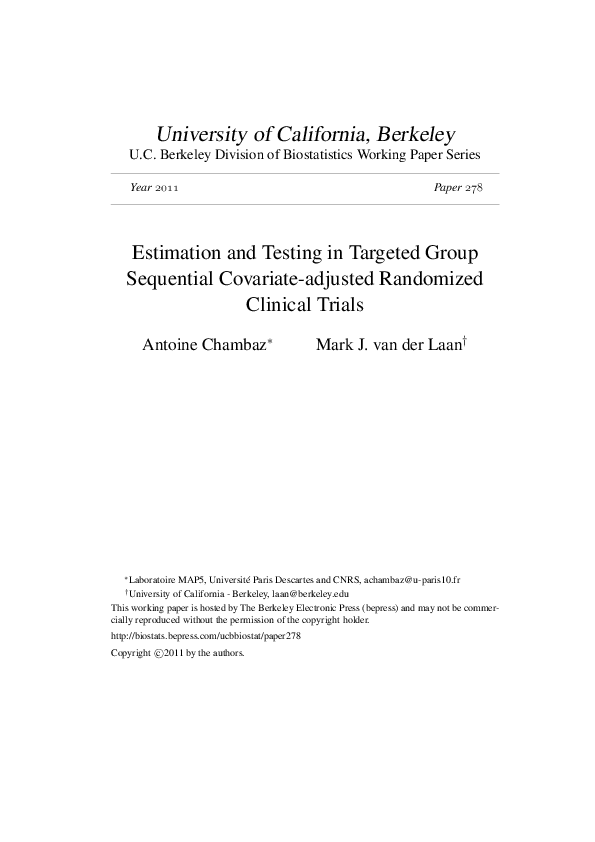 Pdf Inference In Targeted Group Sequential Covariate Adjusted Randomized Clinical Trials