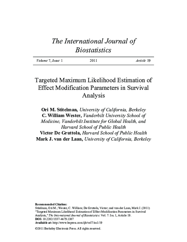 Pdf Tmle For Effect Modification In Survival Analysis