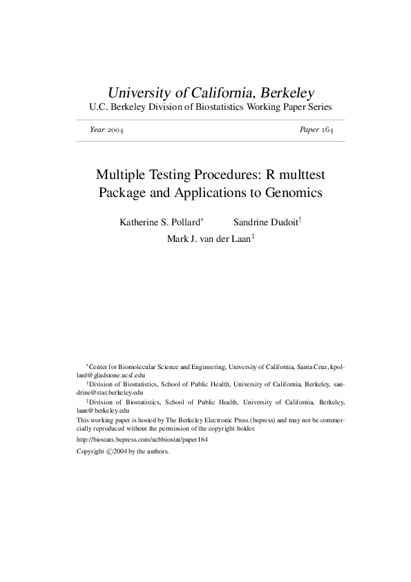 (PDF) Multiple Testing Procedures: the multtest Package and ...